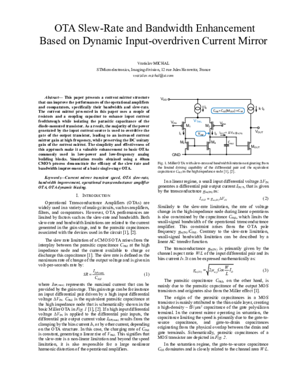 (PDF) OTA Slew-Rate and Bandwidth Enhancement Based on Dynamic Input ...