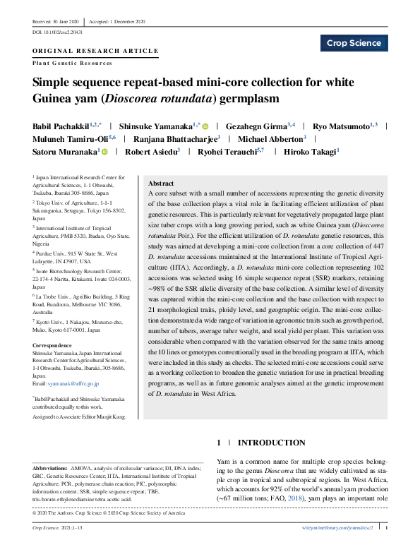 (PDF) Simple sequence repeat‐based mini‐core collection for white ...