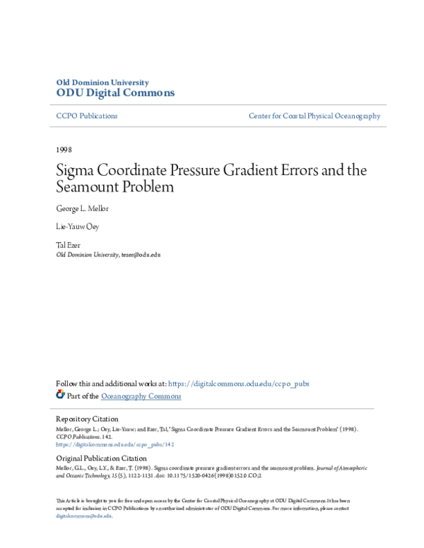 (PDF) Sigma Coordinate Pressure Gradient Errors and the Seamount Problem
