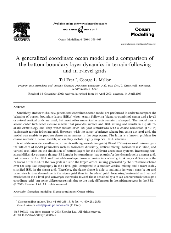 (PDF) A generalized coordinate ocean model and a comparison of the ...