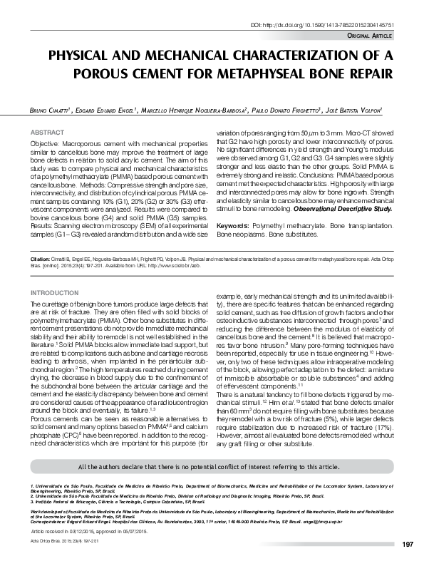 (PDF) Physical and mechanical characterization of a porous cement for metaphyseal bone repair