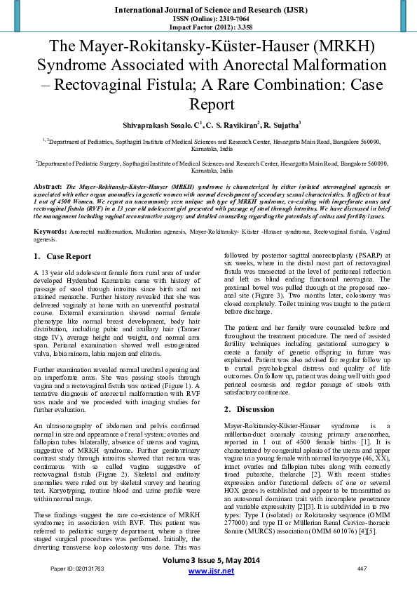 (PDF) The Mayer-Rokitansky-Küster-Hauser (MRKH) Syndrome Associated with Anorectal Malformation ...