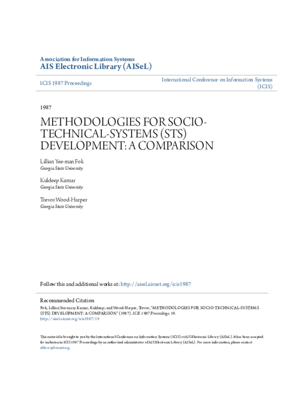 (PDF) Methodologies for Socio-Technical Systems (STS) Development: A Comparison