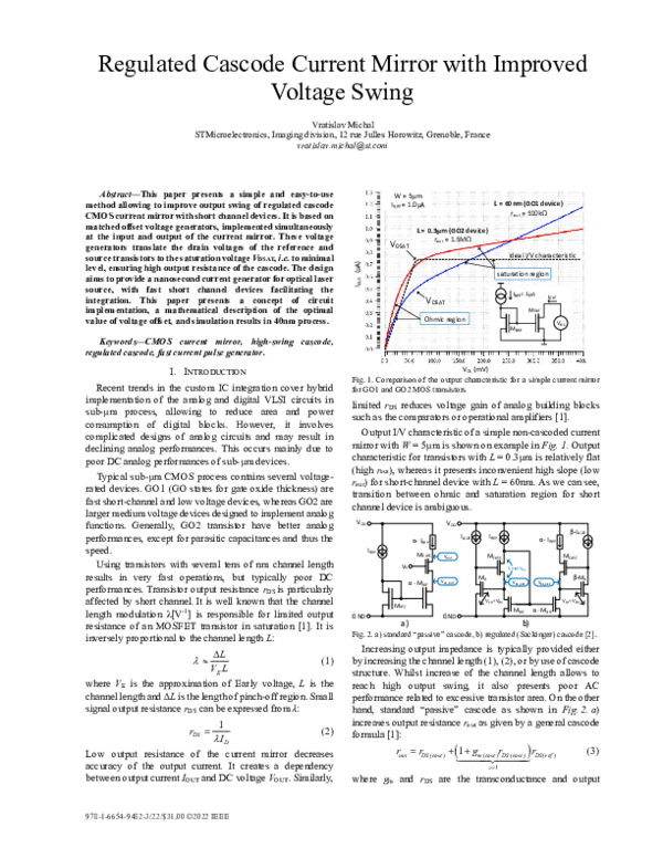 Pdf Regulated Cascode Current Mirror With Improved Voltage Swing