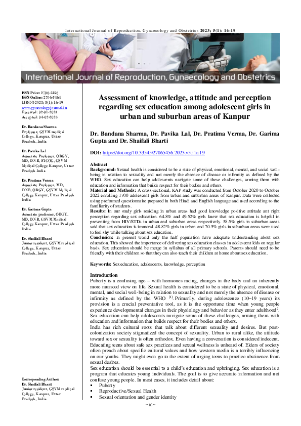 Pdf Assessment Of Knowledge Attitude And Perception Regarding Sex