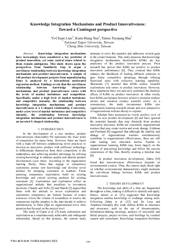 (PDF) Knowledge integration mechanisms and product innovativeness ...