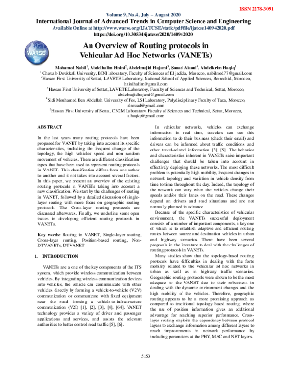 (PDF) An Overview of Routing protocols in Vehicular Ad Hoc Networks (VANETs)