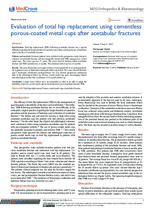 (PDF) Evaluation of Total Hip Replacement Using Cementless Porous ...