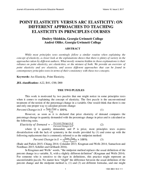 (PDF) Point Elasticity Versus Arc Elasticity On Different Approaches to ...