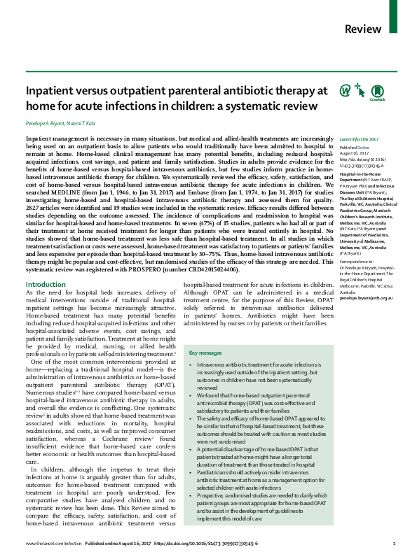 (PDF) Inpatient versus outpatient parenteral antibiotic therapy at home ...