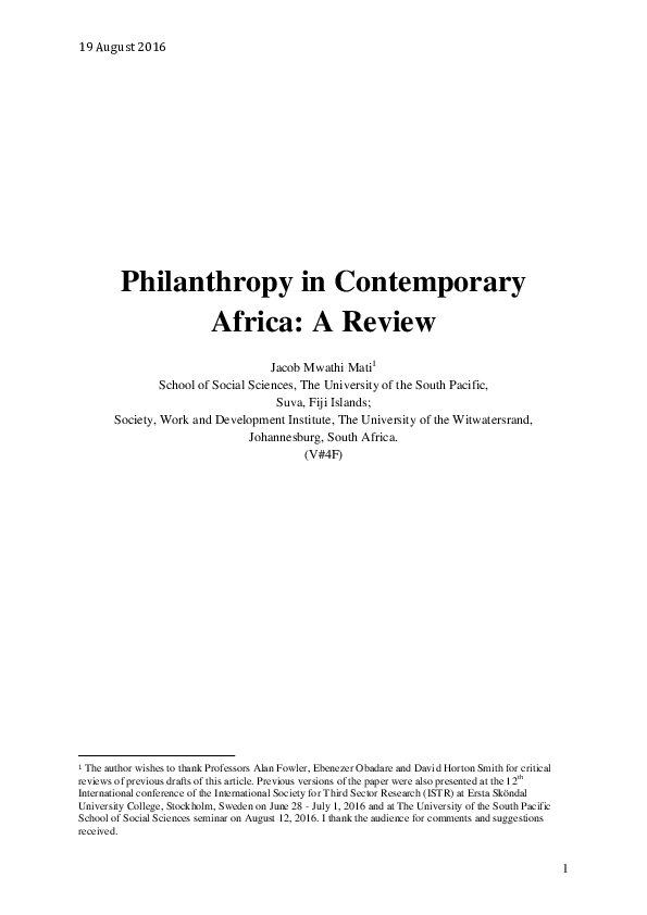 (PDF) Philanthropy in Contemporary Africa: A Review