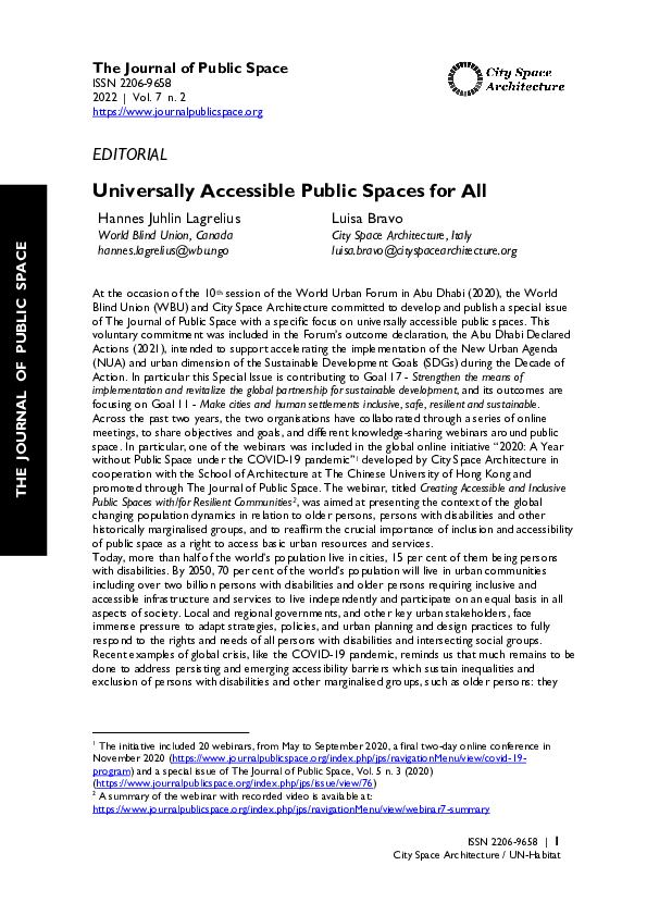 (PDF) Universally Accessible Public Spaces for All