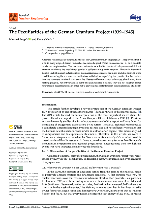 (PDF) The Peculiarities of the German Uranium Project (1939–1945)