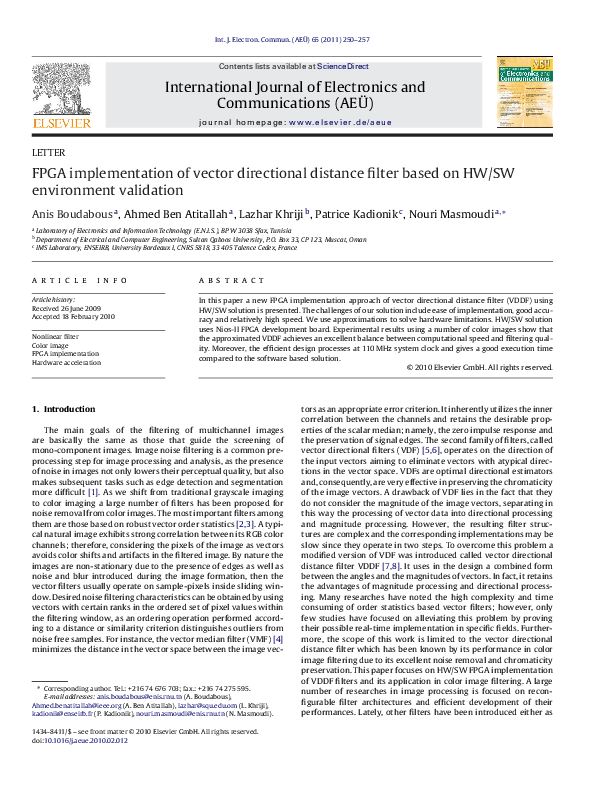 (PDF) FPGA implementation of vector directional distance filter based on HW/SW environment ...