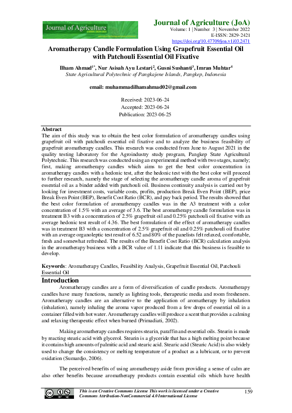 (PDF) Aromatherapy Candle Formulation Using Grapefruit Essential Oil ...