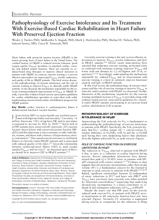 (PDF) Pathophysiology of Exercise Intolerance and Its Treatment With Exercise-Based Cardiac ...