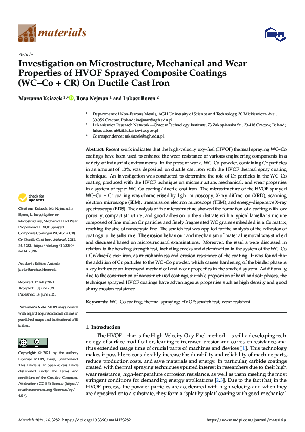 (PDF) Investigation on Microstructure, Mechanical and Wear Properties of HVOF Sprayed Composite ...