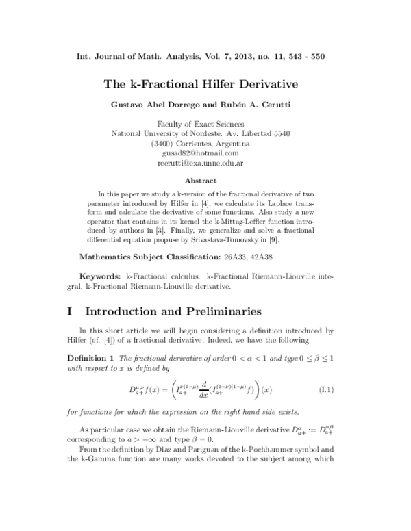 (PDF) The k-fractional Hilfer derivative