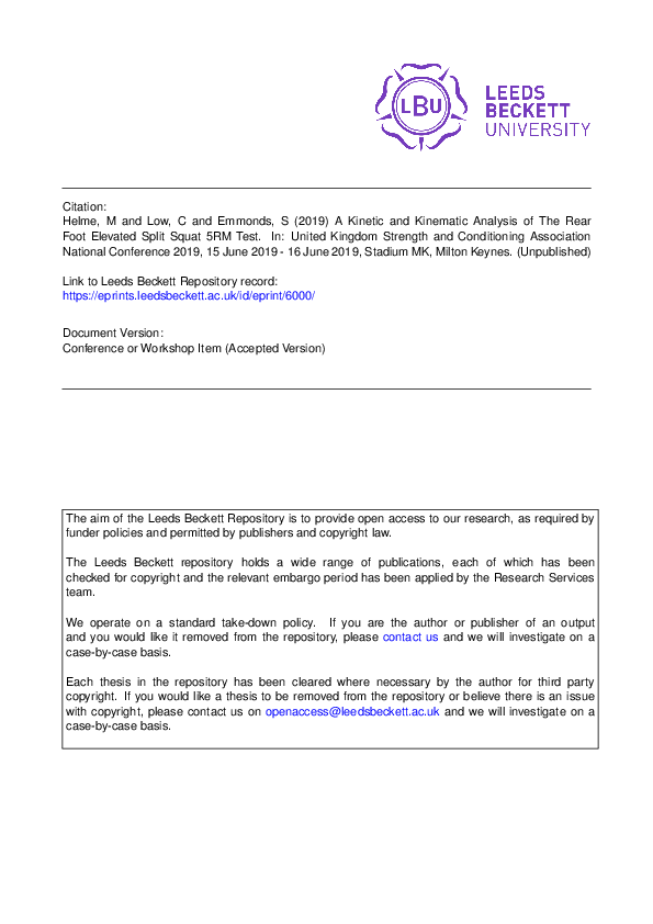 (PDF) A Kinetic and Kinematic Analysis of The Rear Foot Elevated Split ...