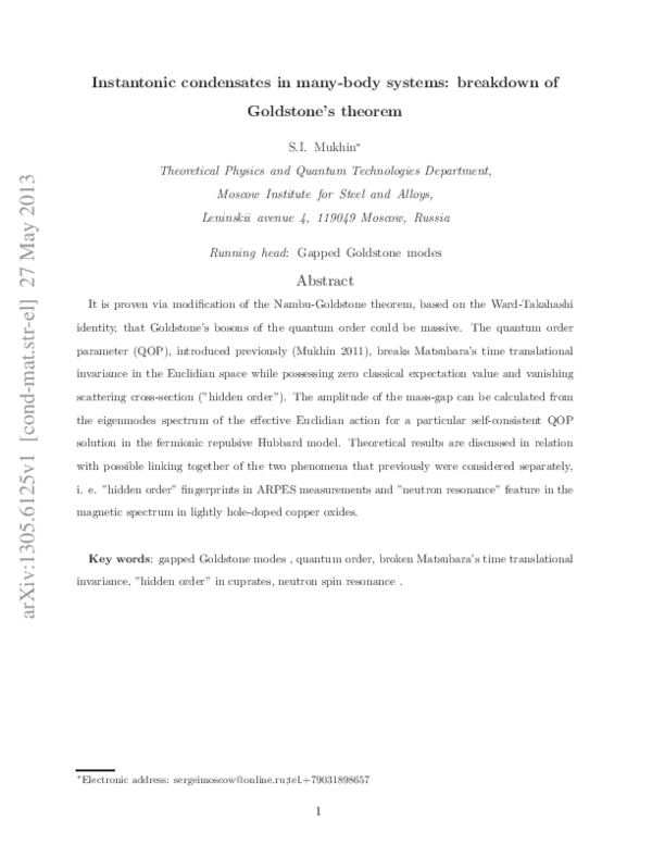 (PDF) Instantonic condensates in many-body systems: breakdown of ...