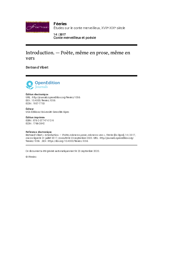 (PDF) Introduction. — Poète, même en prose, même en vers