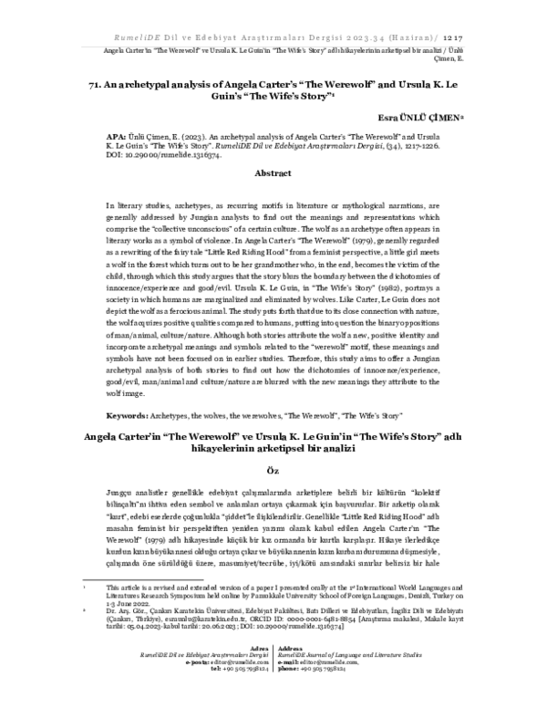 (PDF) An archetypal analysis of Angela Carter's "The Werewolf" and ...
