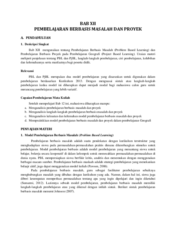 (PDF) BAB XII PEMBELAJARAN BERBASIS MASALAH DAN PROYEK
