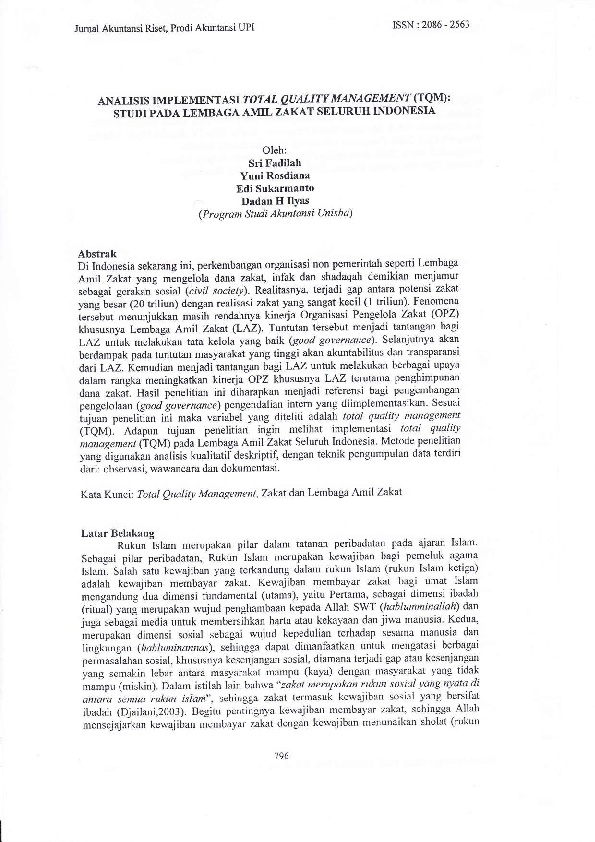 (PDF) Analisis Implementasi Total Quality Management (TQM) : Studi Pada Lembaga Amil Zakat ...