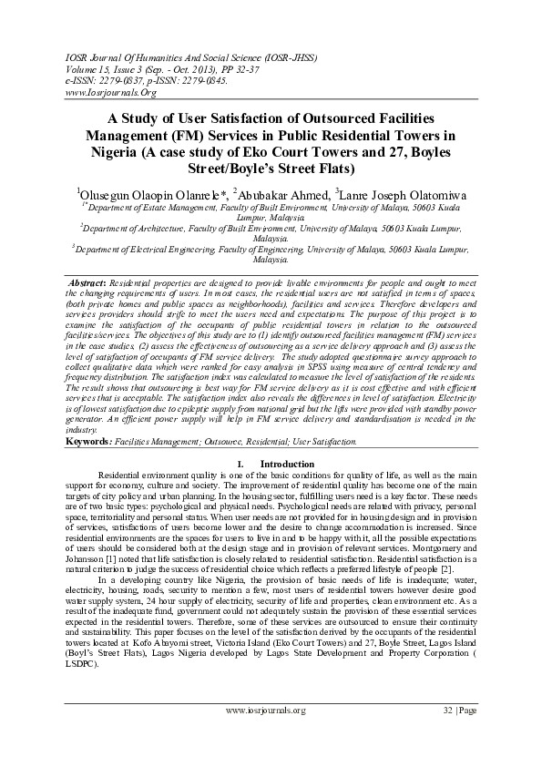 (PDF) A Study of User Satisfaction of Outsourced Facilities Management ...