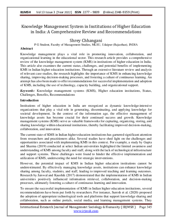 (PDF) Knowledge Management System in Institutions of Higher Education ...