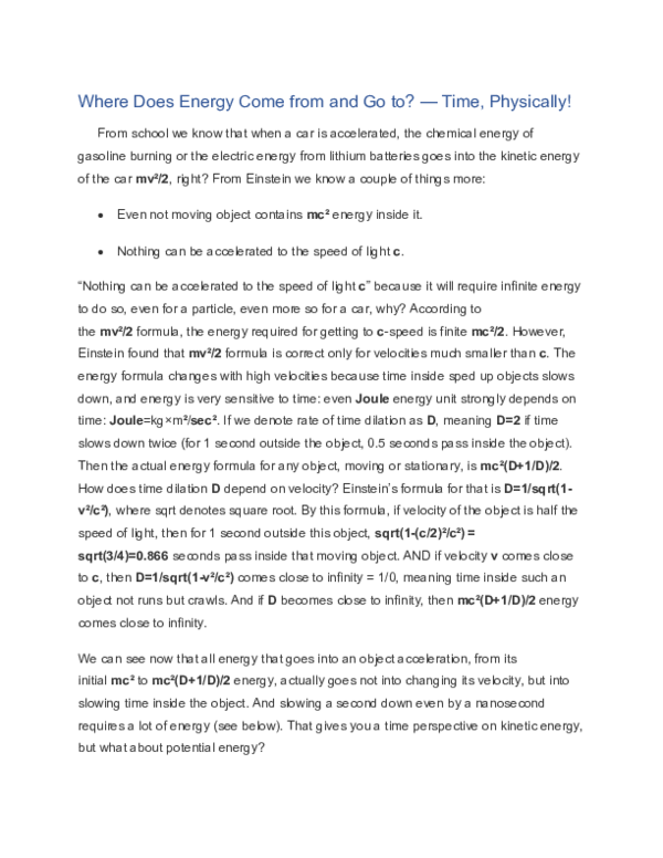 (PDF) Where Does Energy Come from and Go to? -Time, Physically