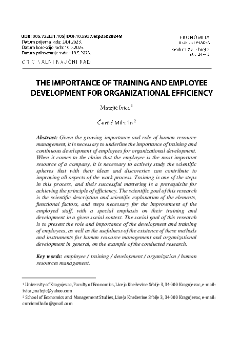 (PDF) The importance of training and employee development for organizational efficiency