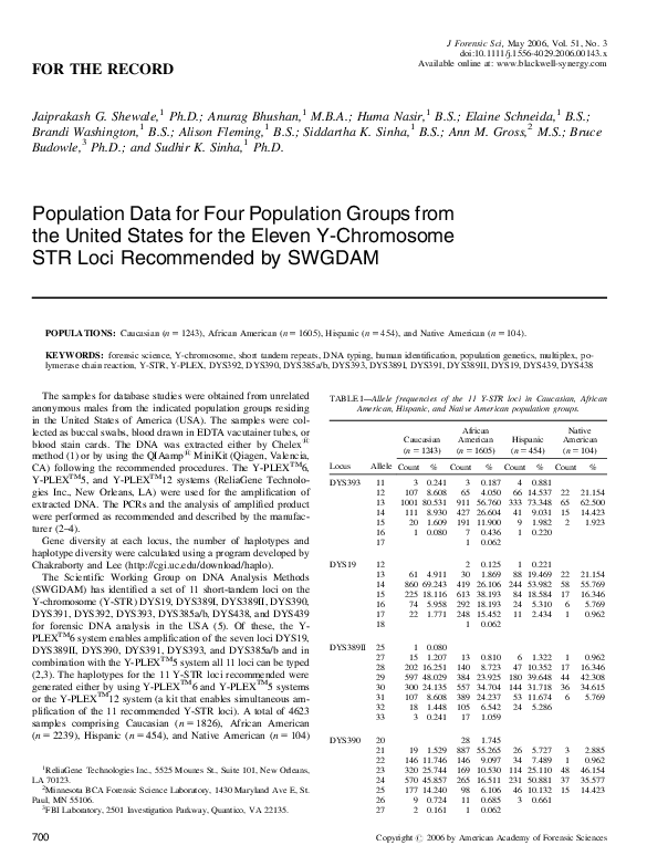 (PDF) Y-STR Population Data for U.S. Groups