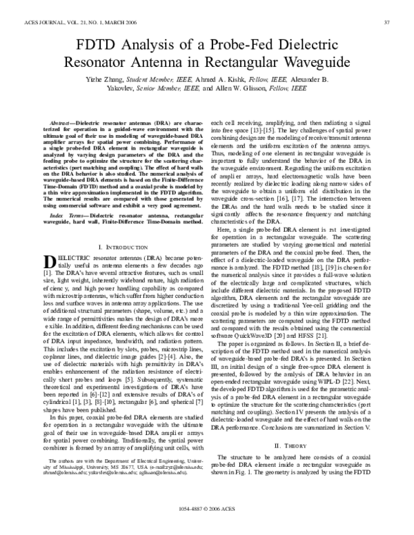 Pdf Fdtd Analysis Of A Probe Fed Dielectric Resonator Antenna In Rectangular Waveguide