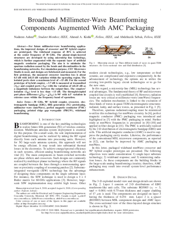 Pdf Broadband Millimeter Wave Beamforming Components Augmented With Amc Packaging Ahmed