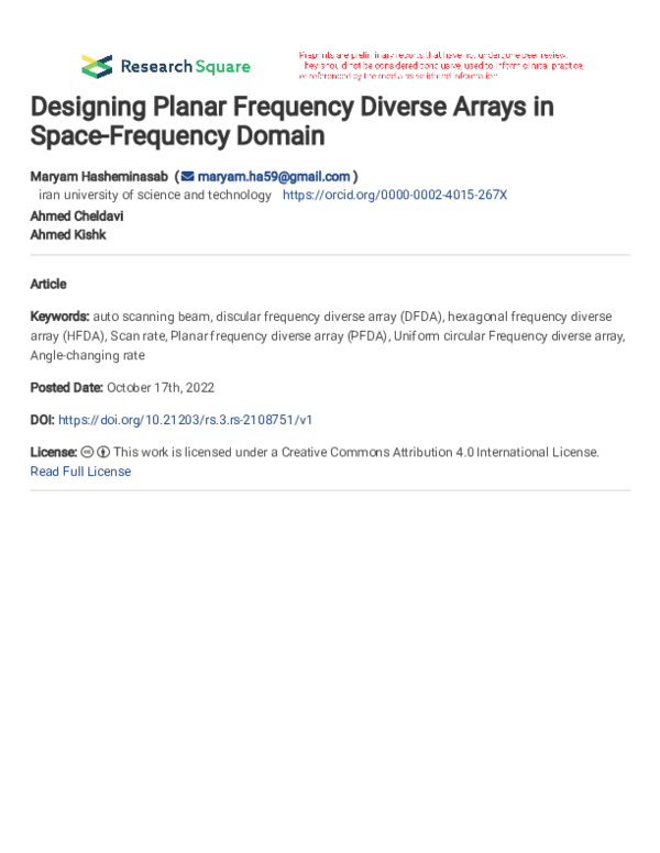 (PDF) Designing Planar Frequency Diverse Arrays in Space-Frequency Domain | Ahmed Kishk ...
