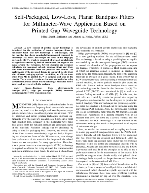 (PDF) Self-Packaged, Low-Loss, Planar Bandpass Filters for Millimeter ...