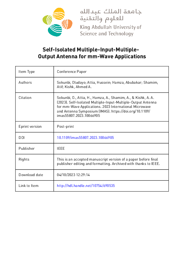 Pdf Self Isolated Multiple Input Multiple Output Antenna For Mm Wave Applications Ahmed