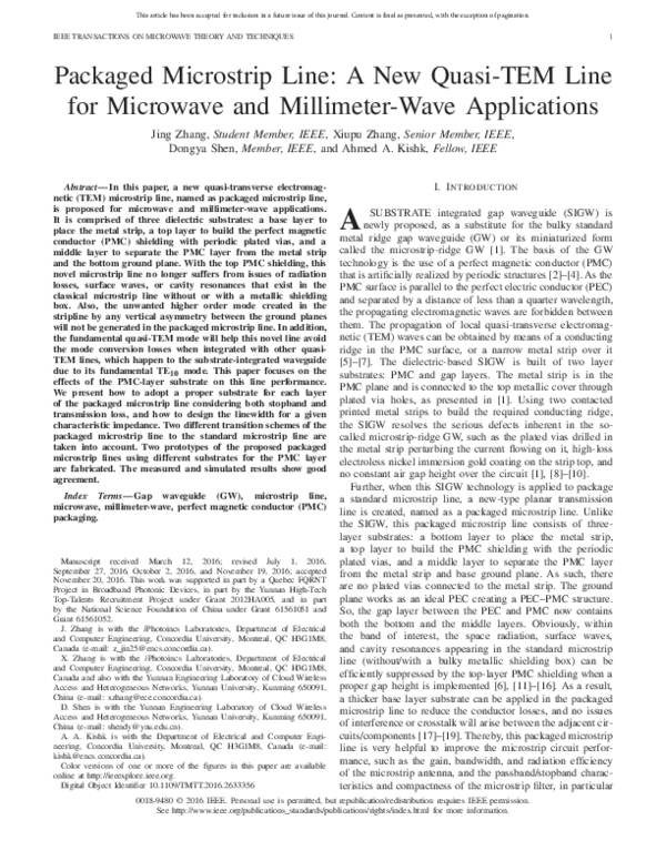 (PDF) Packaged Microstrip Line: A New Quasi-TEM Line for Microwave and ...