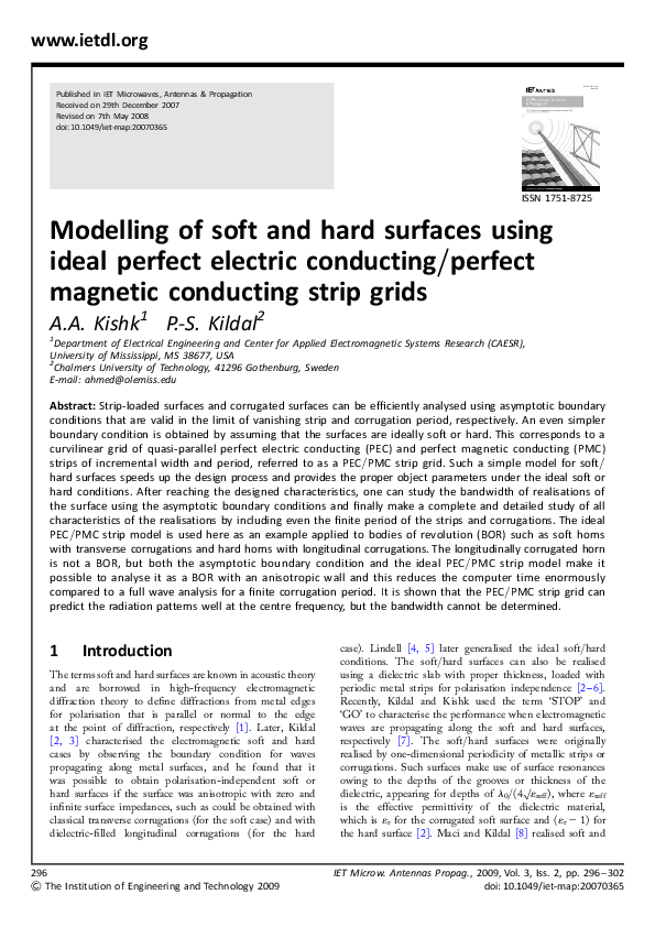 (PDF) Modelling of soft and hard surfaces using ideal perfect electric ...