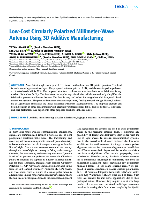 (PDF) Low-Cost Circularly Polarized Millimeter-Wave Antenna Using 3D Additive Manufacturing ...