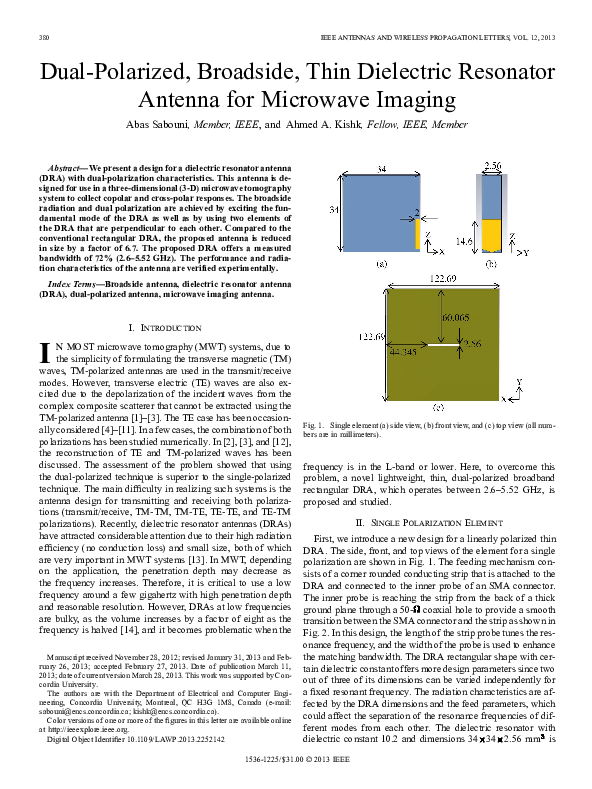(PDF) Dual-Polarized, Broadside, Thin Dielectric Resonator Antenna for ...