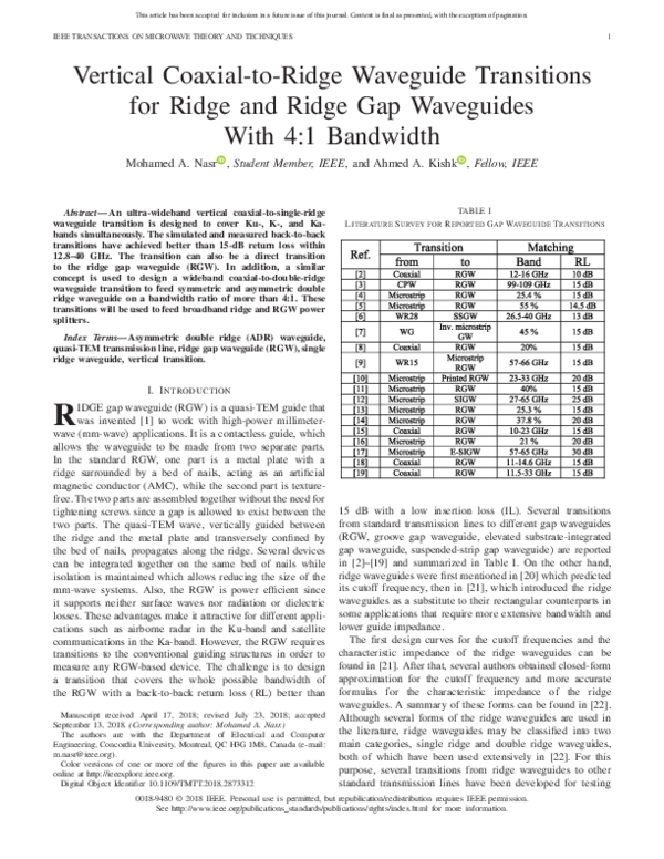 (PDF) Vertical Coaxial-to-Ridge Waveguide Transitions for Ridge and Ridge Gap Waveguides With 4: ...