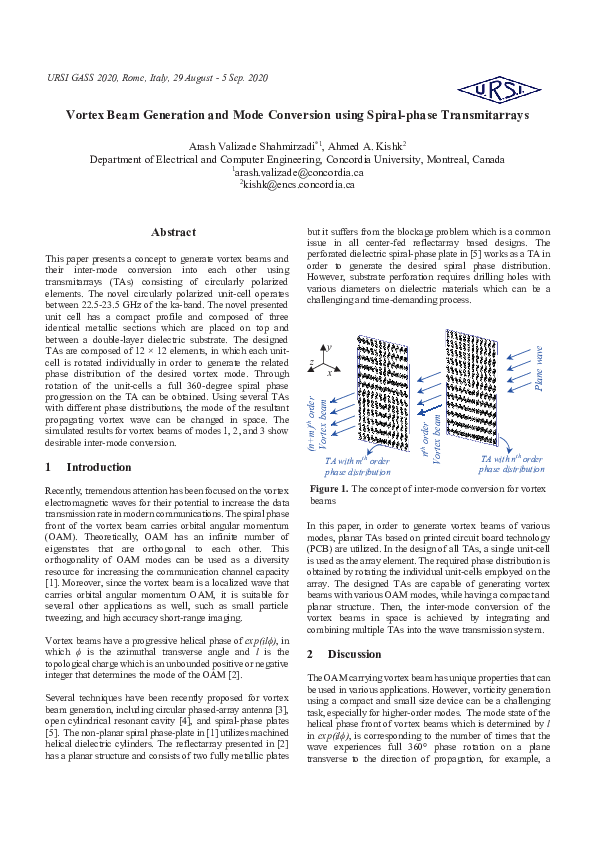 (PDF) Vortex Beam Generation and Mode Conversion using Spiral-phase Transmitarrays