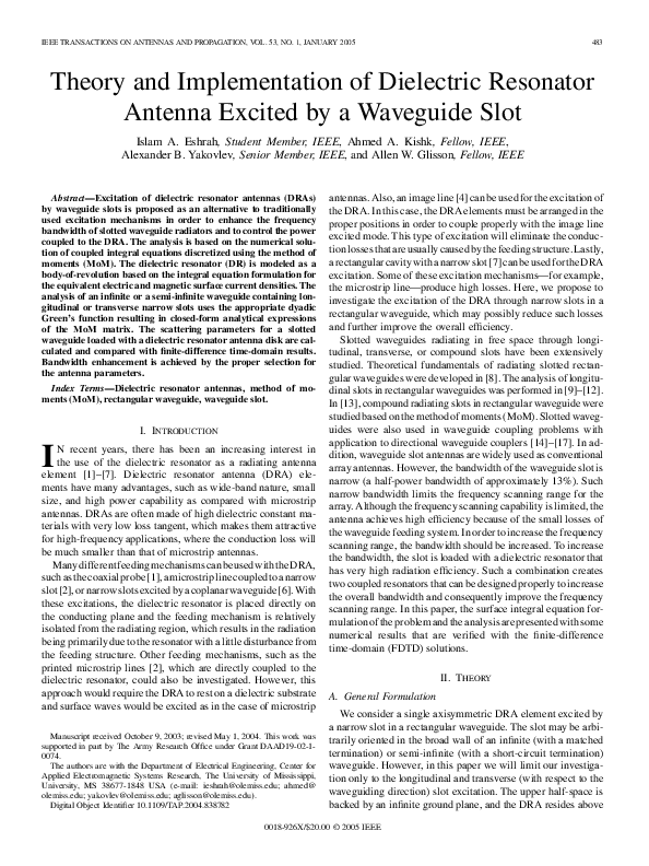 Theory And Implementation Of Dielectric Resonator Antenna Excited By A Waveguide Slot