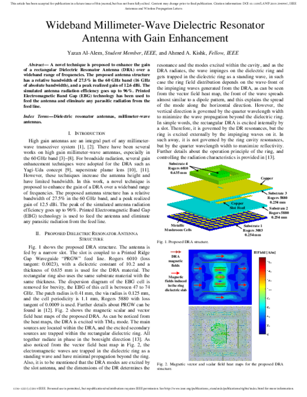 (PDF) Wideband Millimeter-Wave Dielectric Resonator Antenna With Gain ...