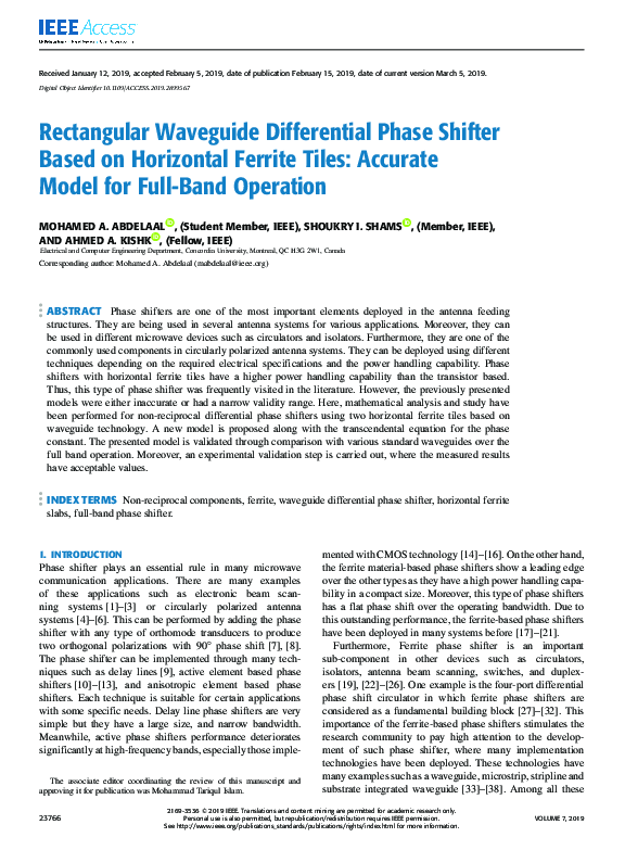 (PDF) Rectangular Waveguide Differential Phase Shifter Based on Horizontal Ferrite Tiles ...