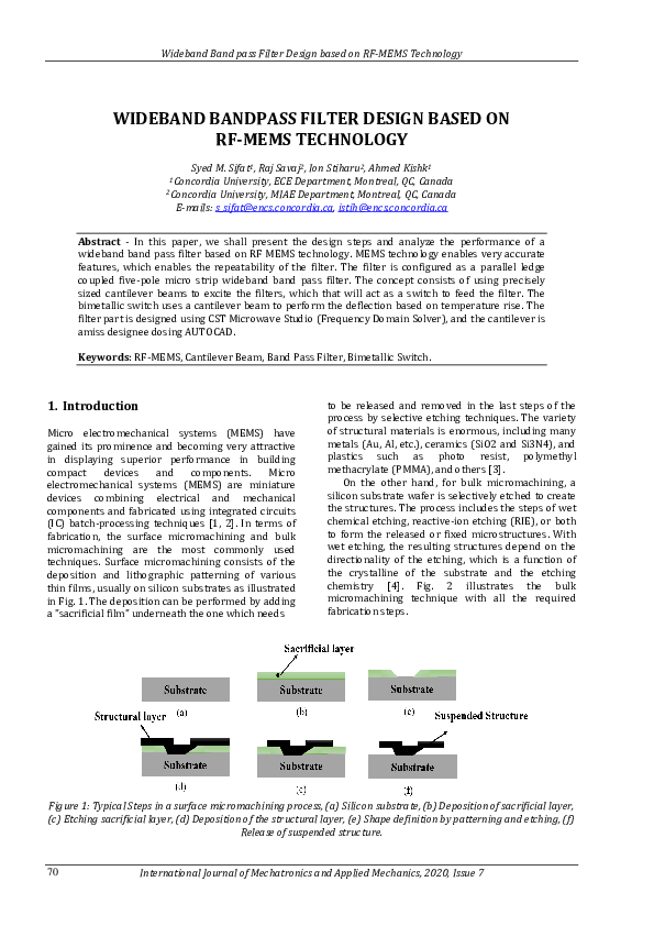 (PDF) Wideband Bandpass Filter Design Based on RF-MEMS Technology