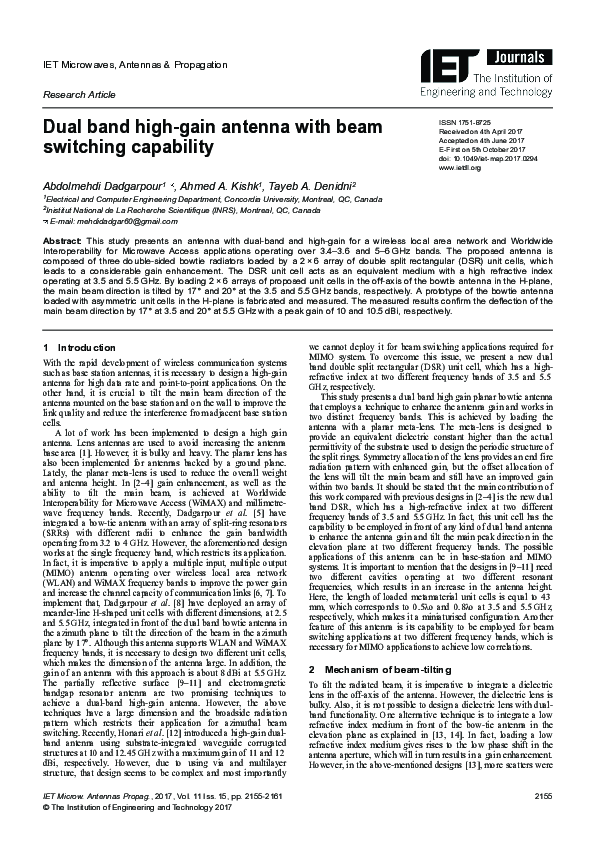 Pdf Dual Band High‐gain Antenna With Beam Switching Capability