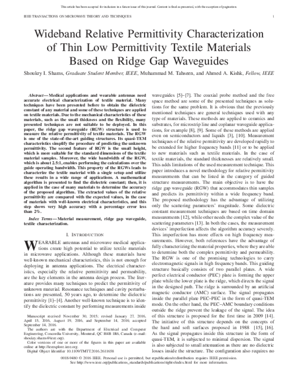 (PDF) Characterizing Textile Permittivity via RGW